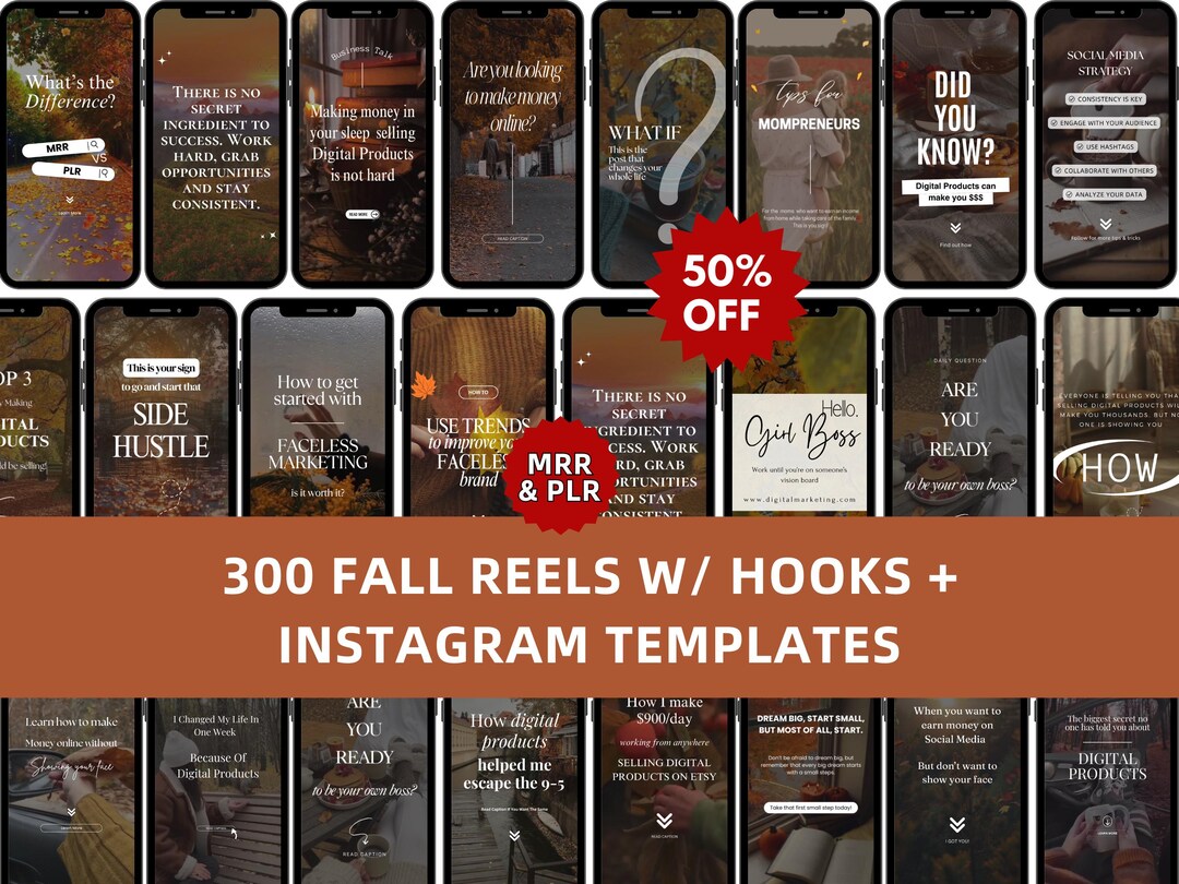 300 Mrr Plr Fall Aesthetic Faceless Reels, Fall Instagram Template ...