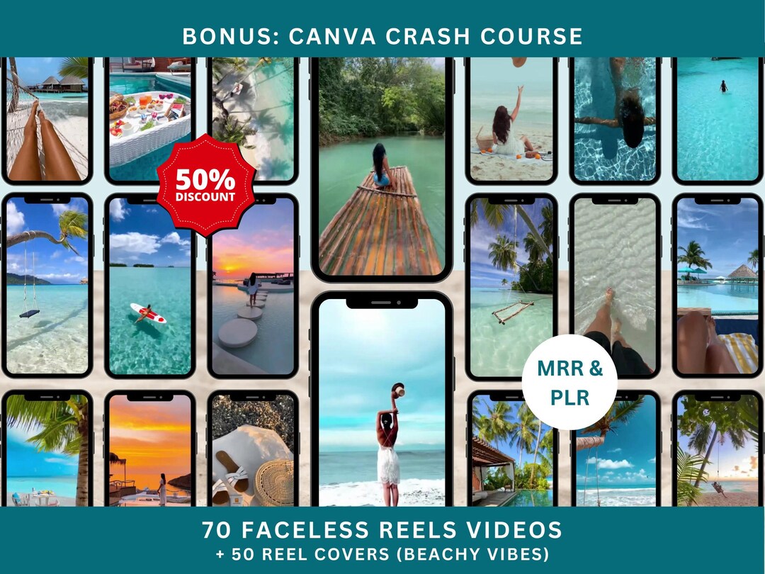 Beach Vibes Reels: 70 Faceless Videos + 50 Covers (MRR/PLR) - Etsy