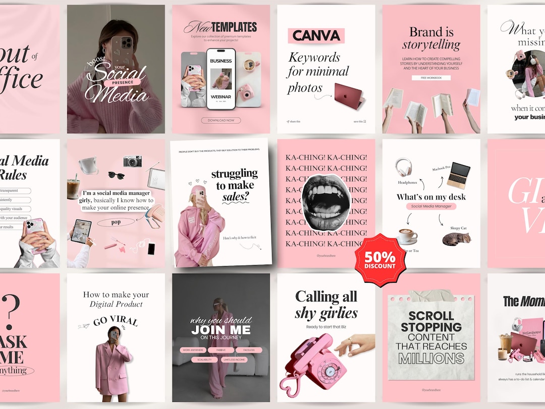 Pink Instagram Templates, Pink Template, Pink Instagram, Aesthetic ...