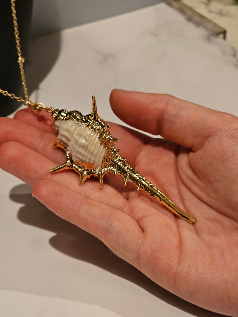 Natural Seashell Necklace | Murex Spiky Shell Necklace | Gold Accent ...