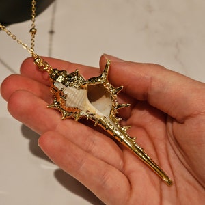Natural Seashell Necklace | Murex Spiky Shell Necklace | Gold Accent ...