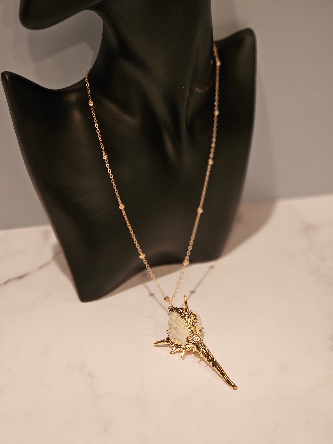 Natural Seashell Necklace | Murex Spiky Shell Necklace | Gold Accent ...