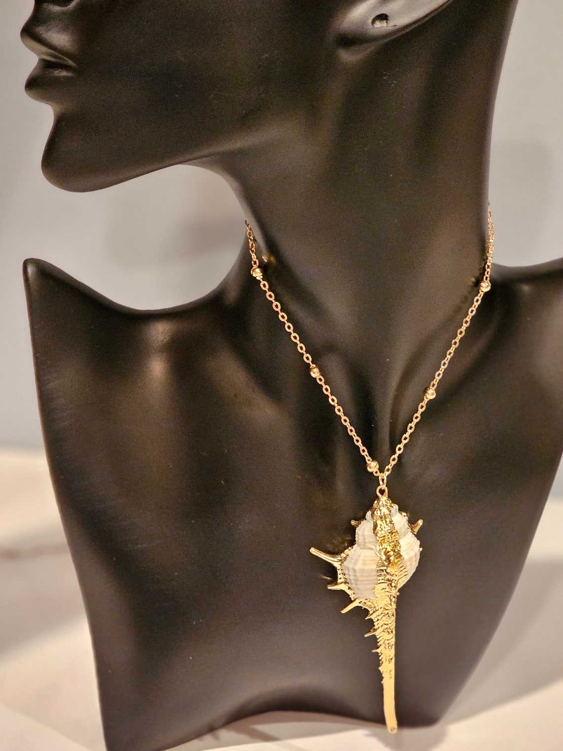 Natural Seashell Necklace | Murex Spiky Shell Necklace | Gold Accent ...