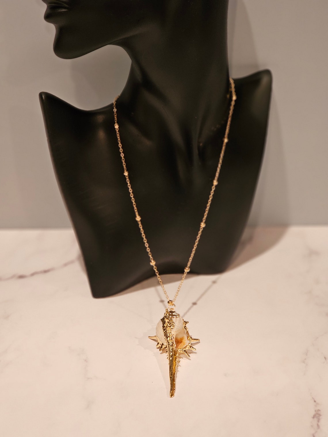 Natural Seashell Necklace | Murex Spiky Shell Necklace | Gold Accent ...
