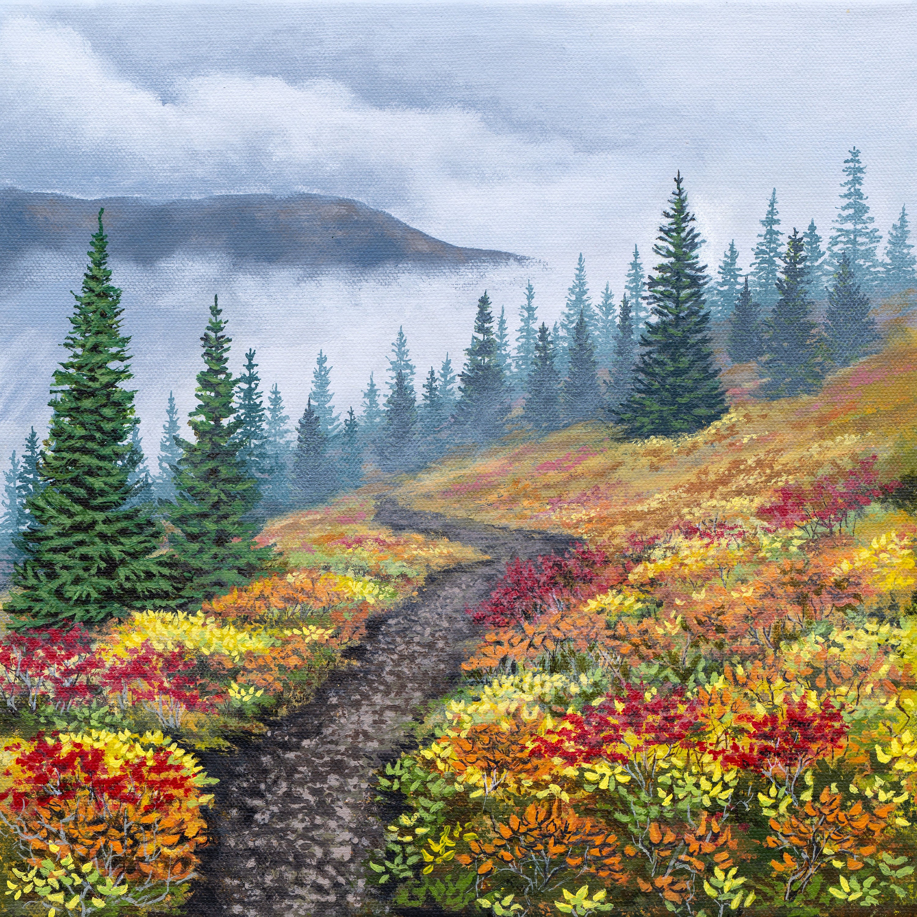 Misty Mountain Autumn Painting - Sam Mcgee Trail, Yukon - Fine Art ...