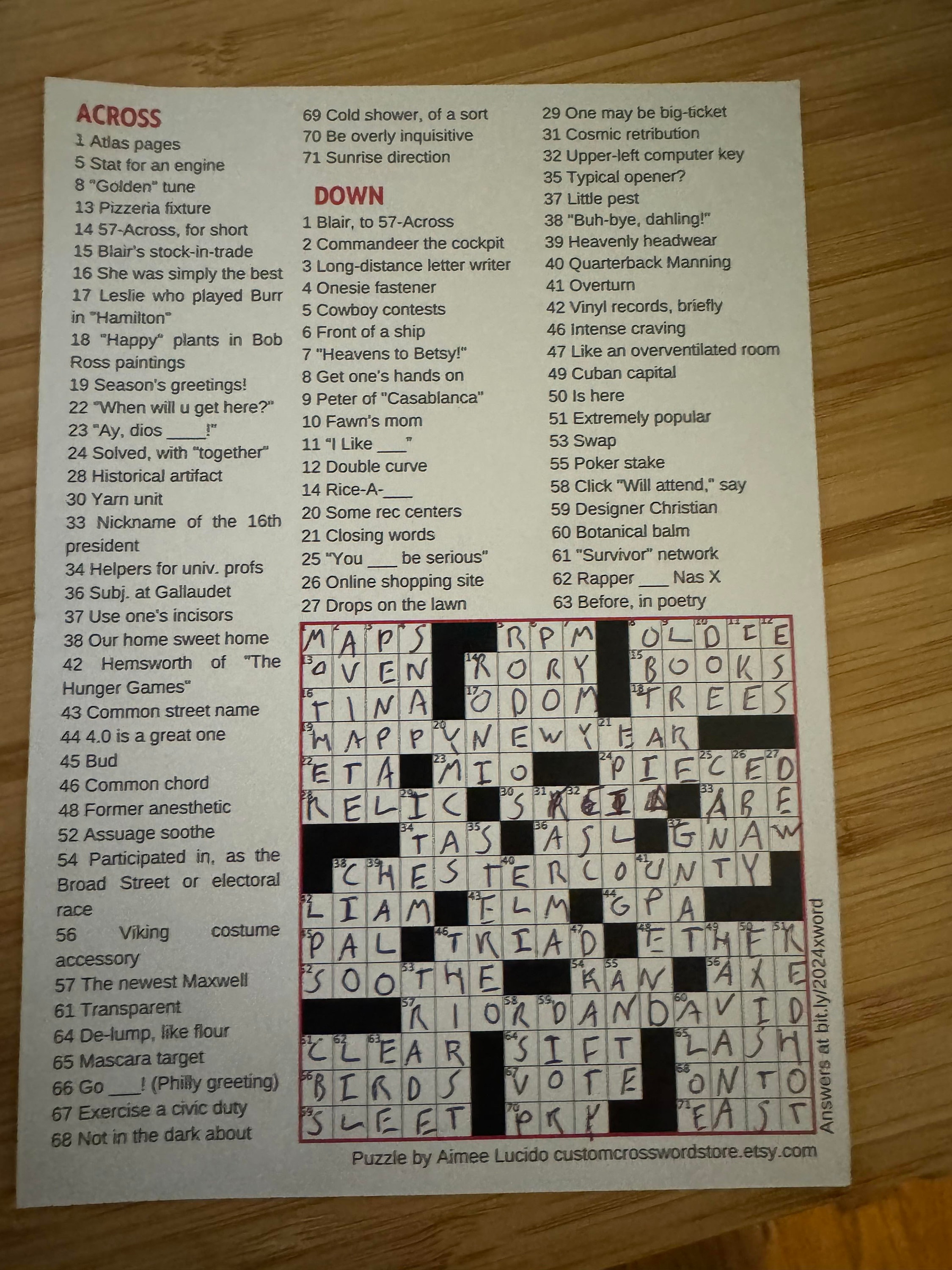Custom Crossword Puzzle by New York Times Constructor for Birthday ...
