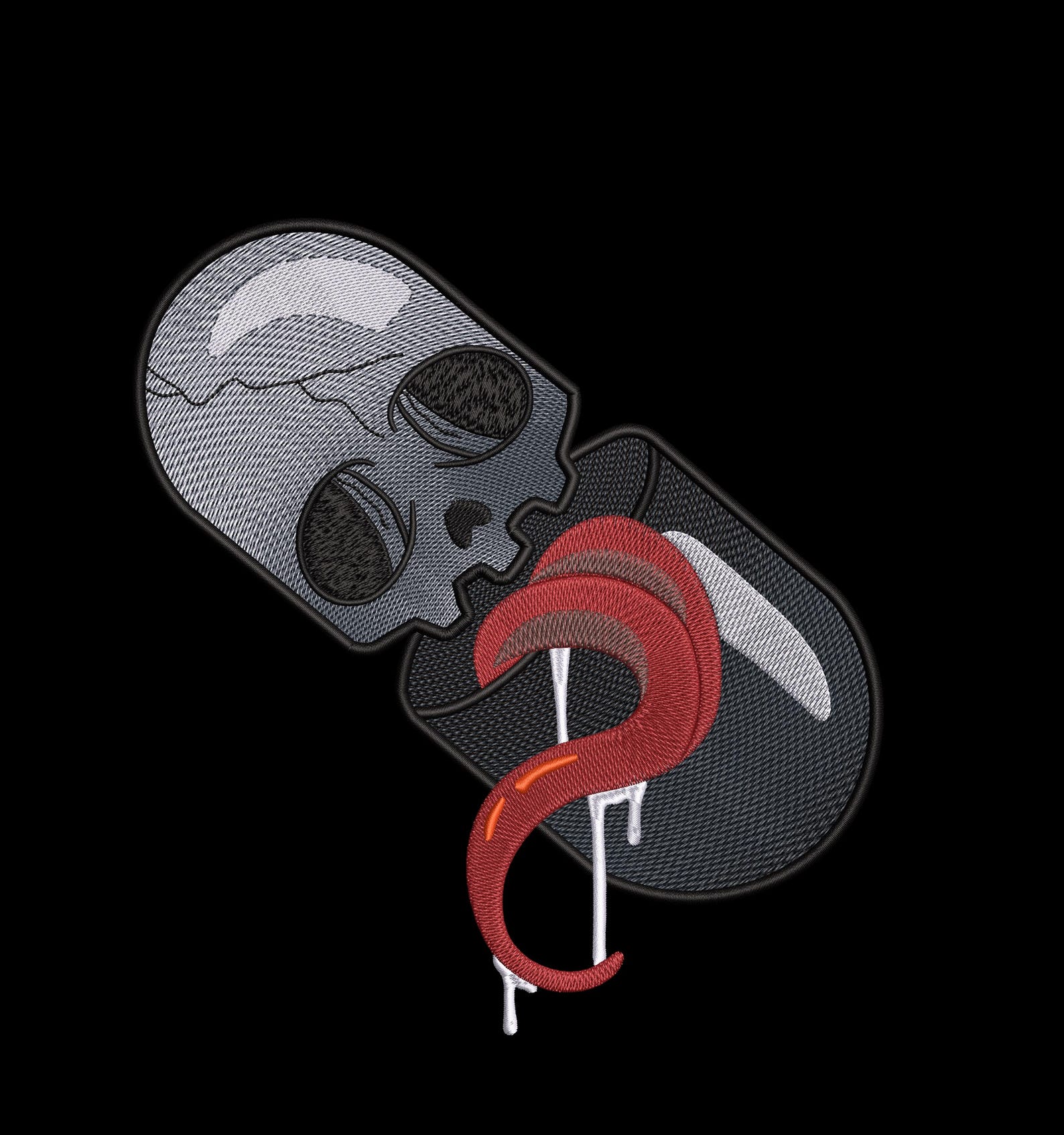 Desenho de bordado de caveira em forma de pílula – Caveira gótica com ...