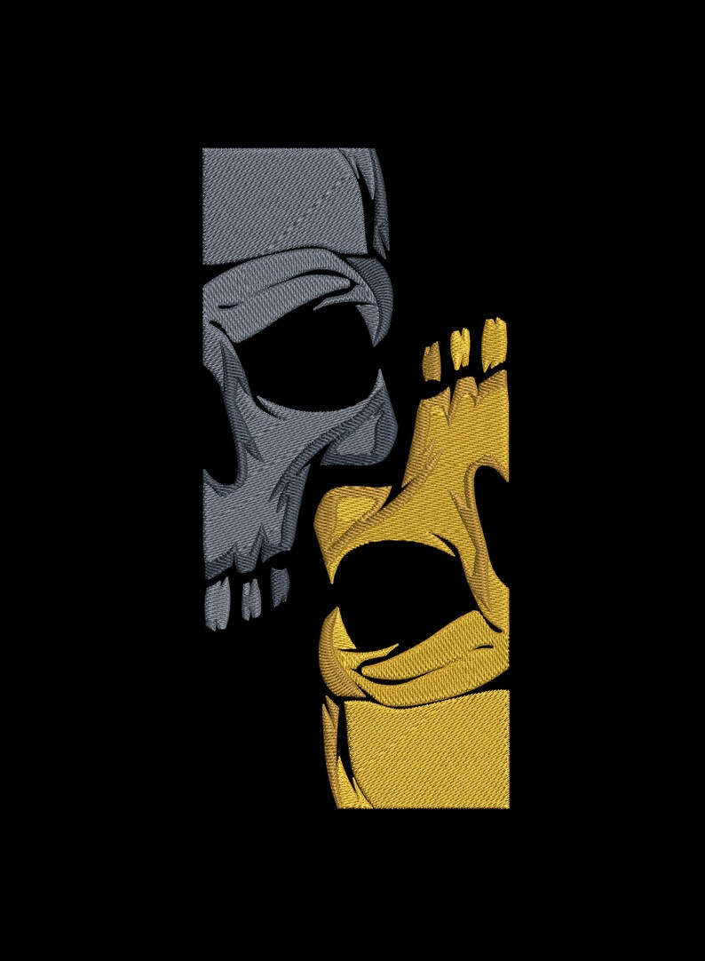 Embroidery Design – Dual Skull Face – Dark and Light Concept - Etsy
