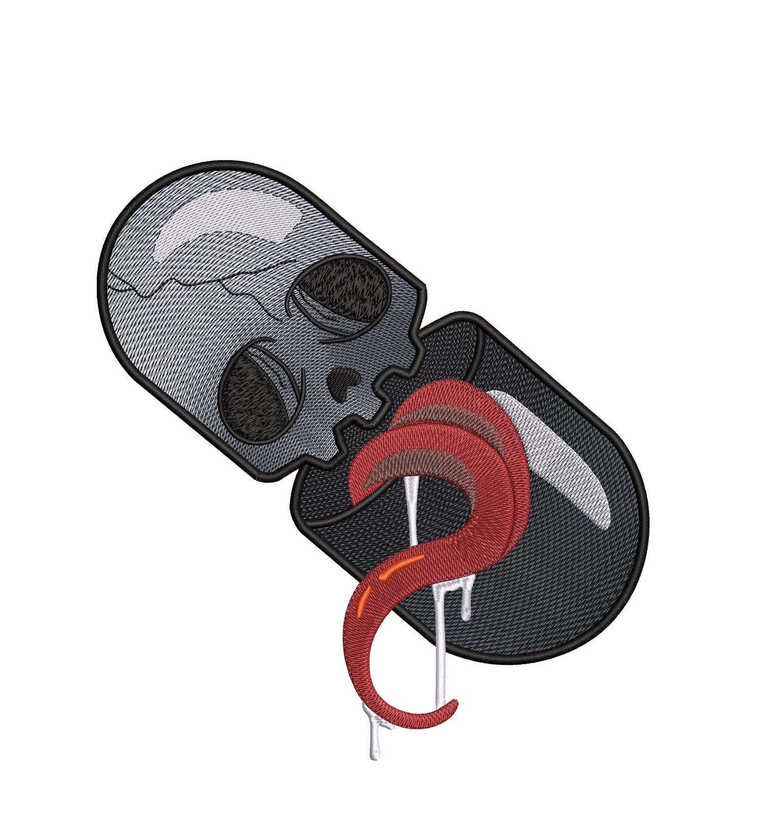 Desenho de bordado de caveira em forma de pílula – Caveira gótica com ...