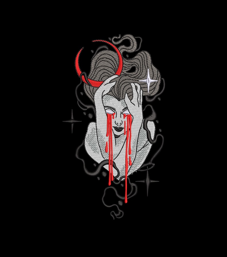 Embroidery Design – Crying Demon Woman – Gothic Dark Art - Etsy