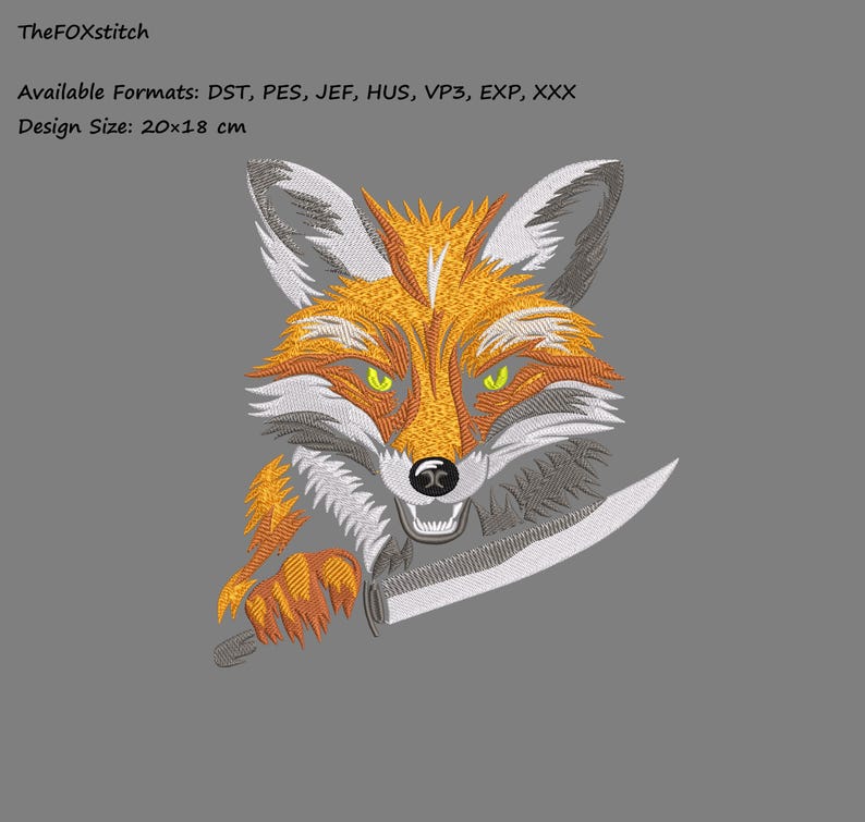 Fox With Knife Embroidery Design – Aggressive Fox Head – Dark Animal ...
