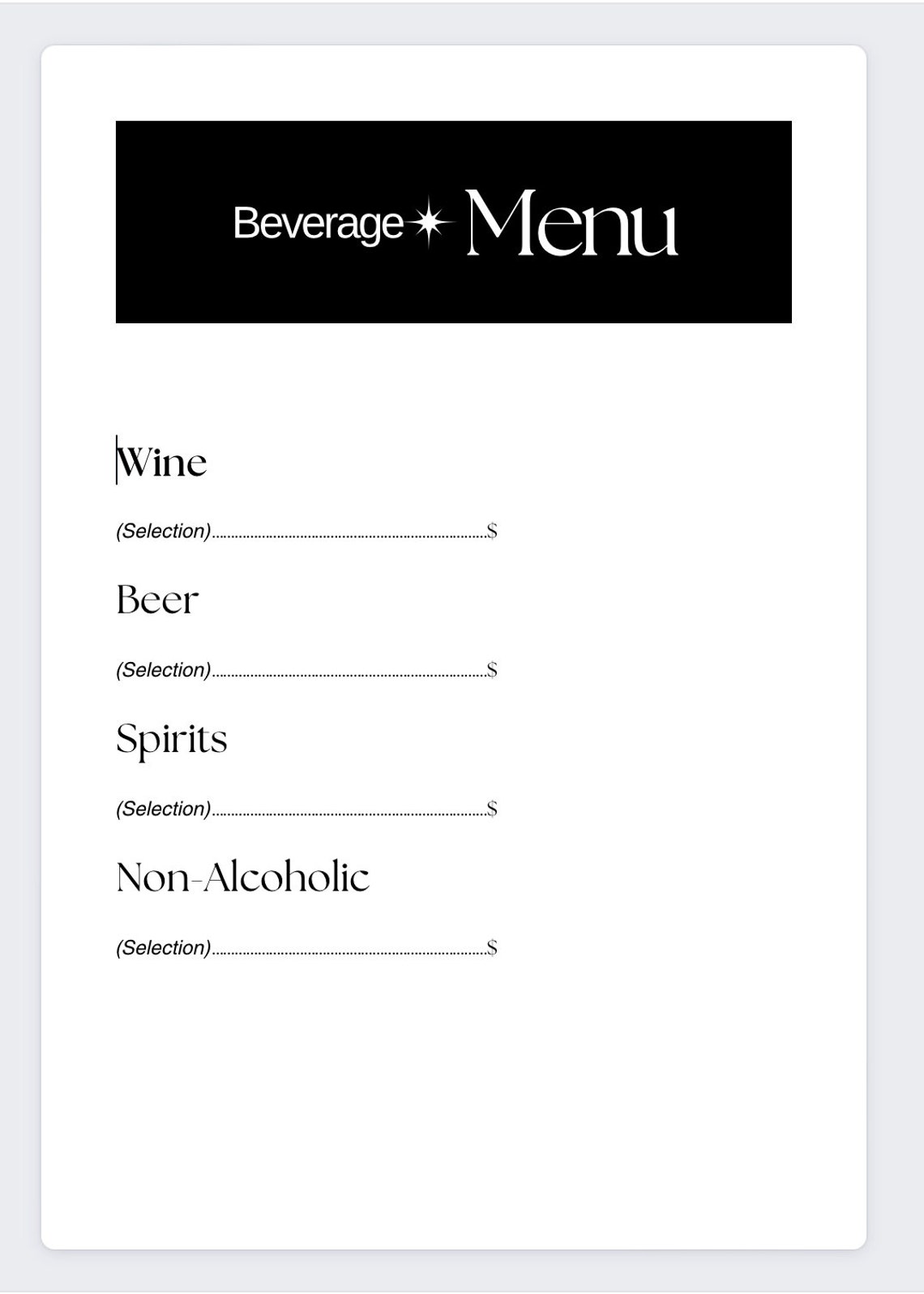 Editable Beverage Menu Template-instant Download - Etsy