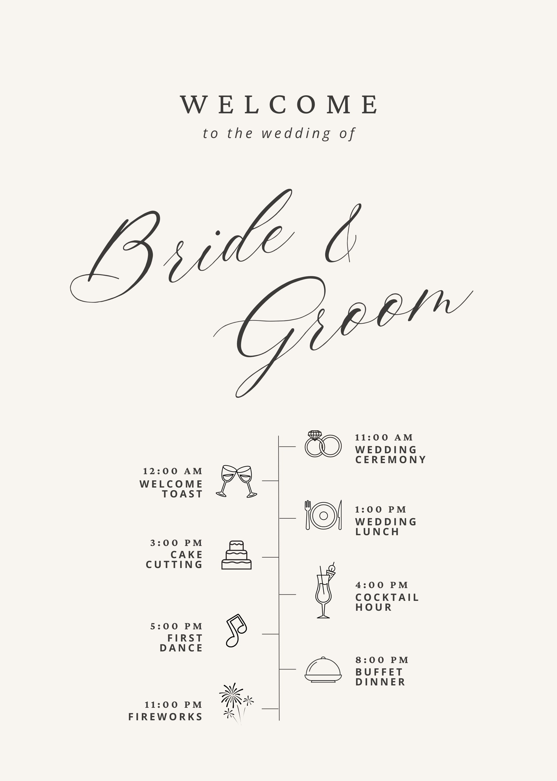 Cream Wedding Schedule Cards Minimal Chic Wedding Itinerary Cards ...