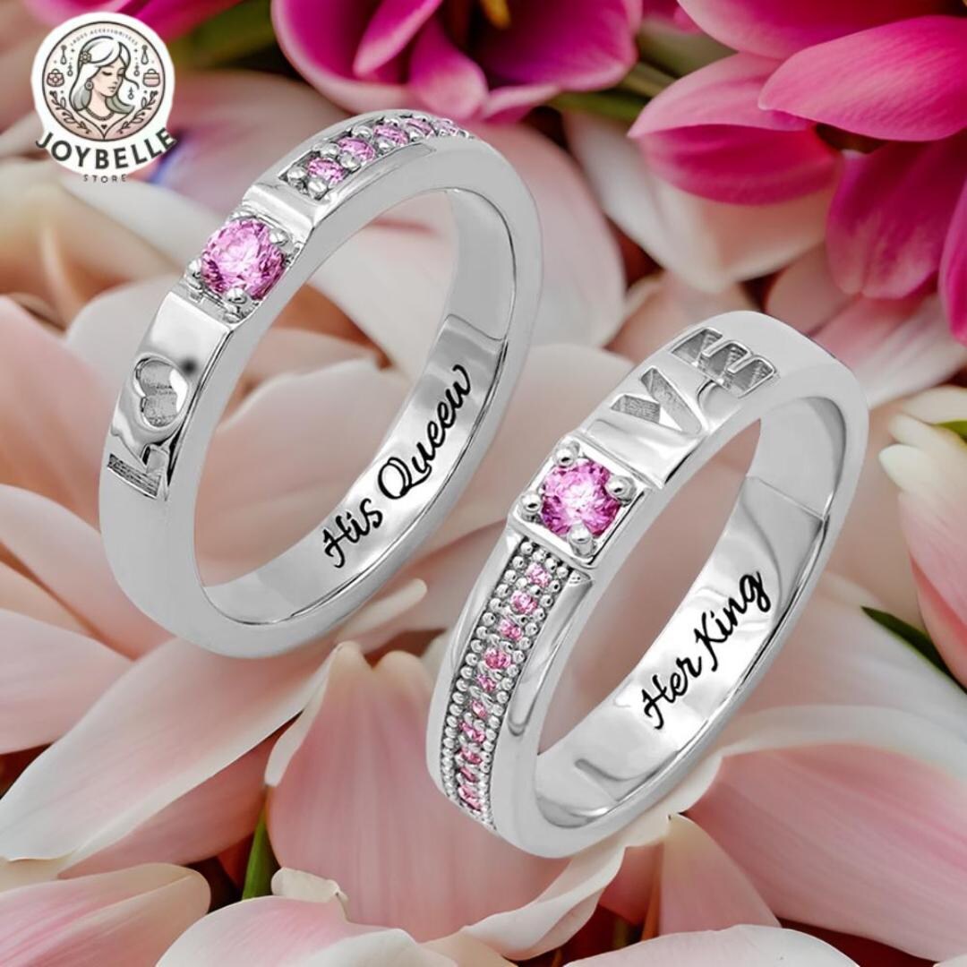 Sterling Silver Couple's Rings With Custom Birthstones Engraved love ...