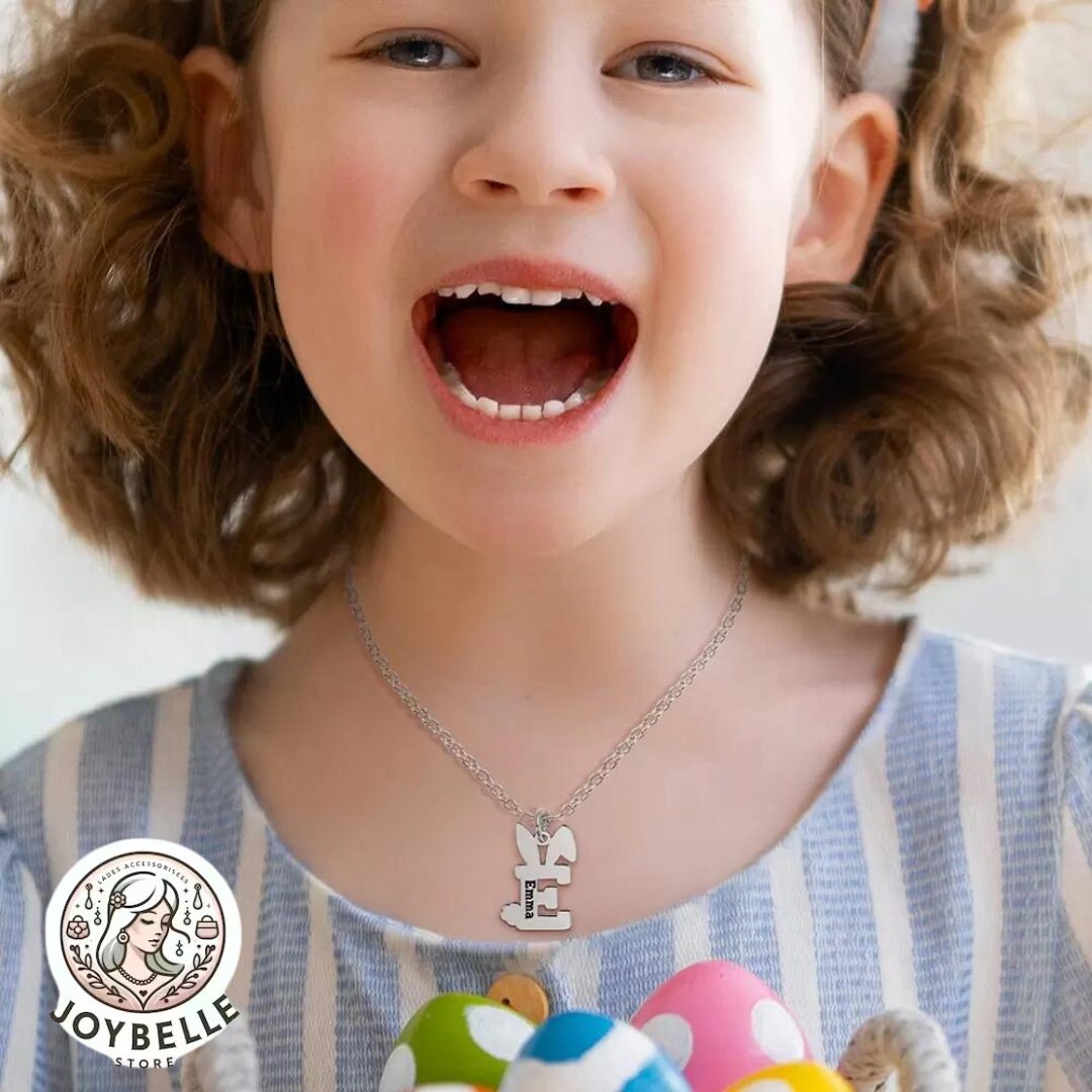 Personalized Easter Bunny Name Necklace Custom Kids Jewelry, Sterling ...
