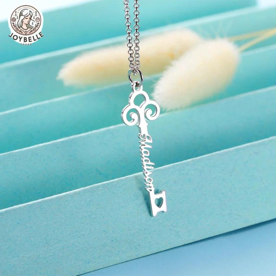 Personalized Key-shaped Name Necklace in Sterling Silver 925 Custom ...