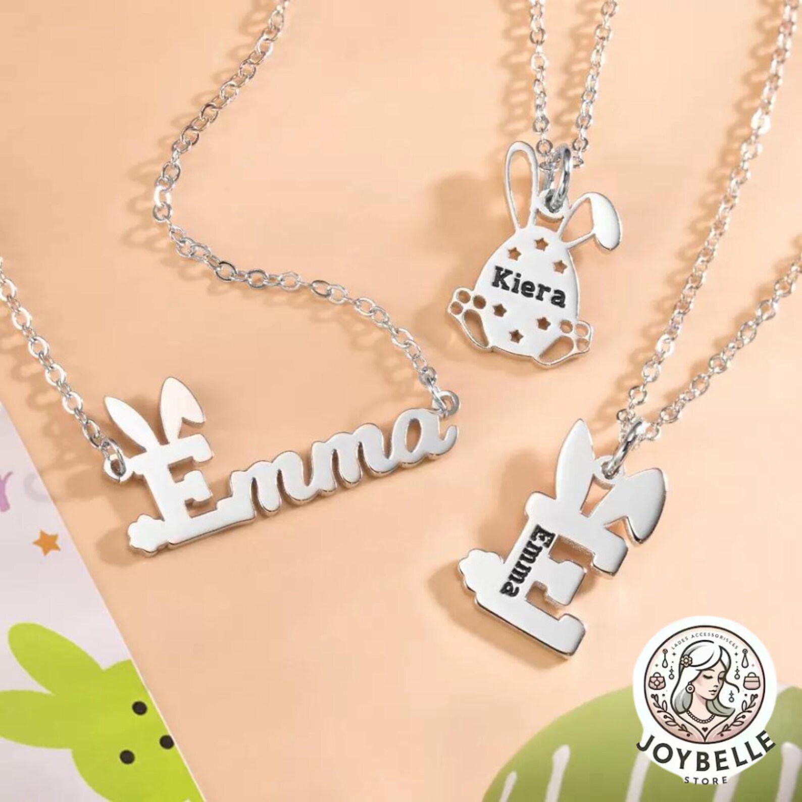 Personalized Easter Bunny Name Necklace Custom Kids Jewelry, Sterling ...