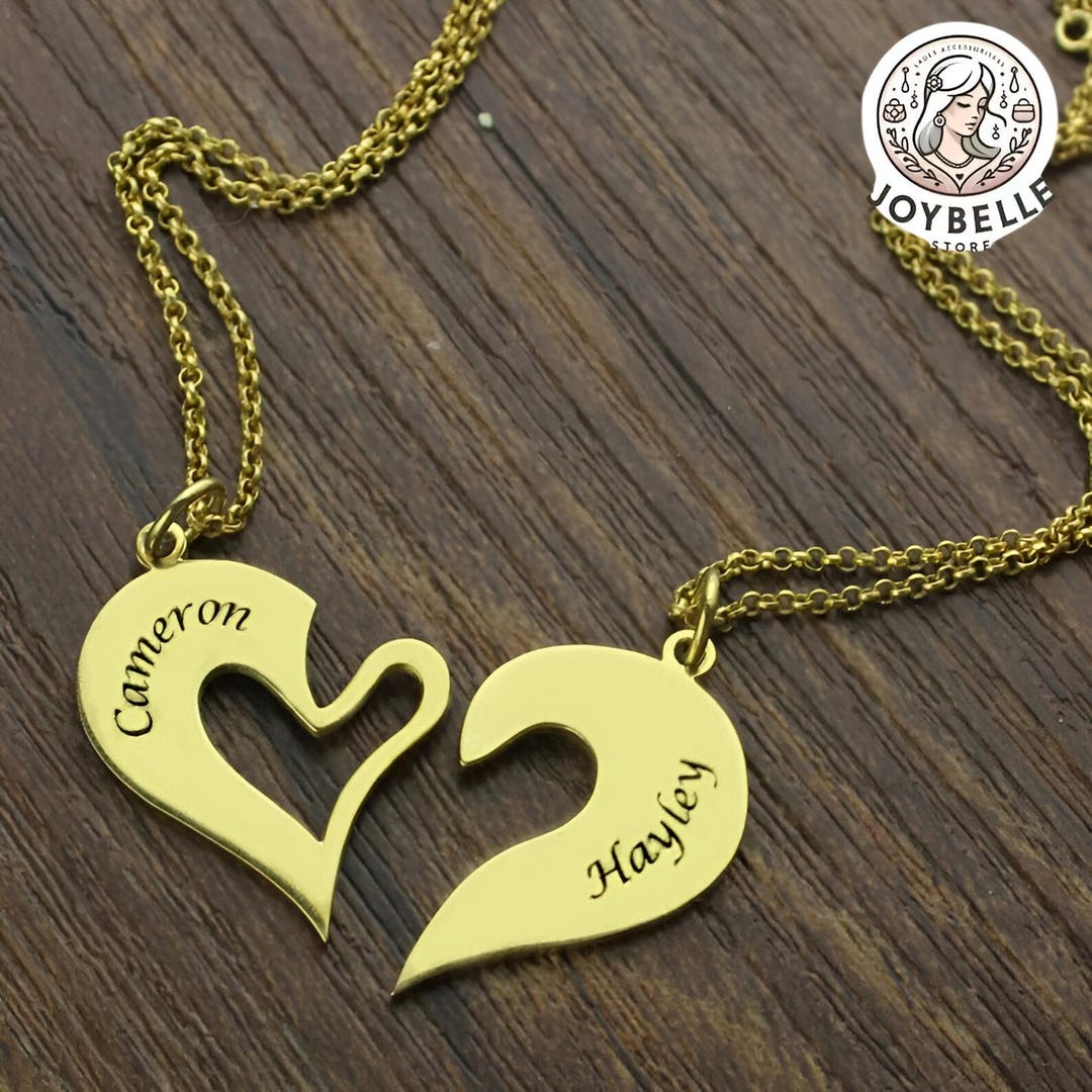 Personalized Heart Couple Necklace Set, 18K Gold/silver Plated ...
