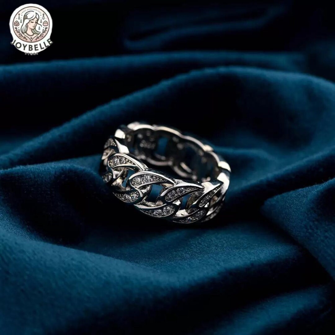 Cuban Link Chain Ring With Sparkling Zirconia | Platinum or Gold Plated ...