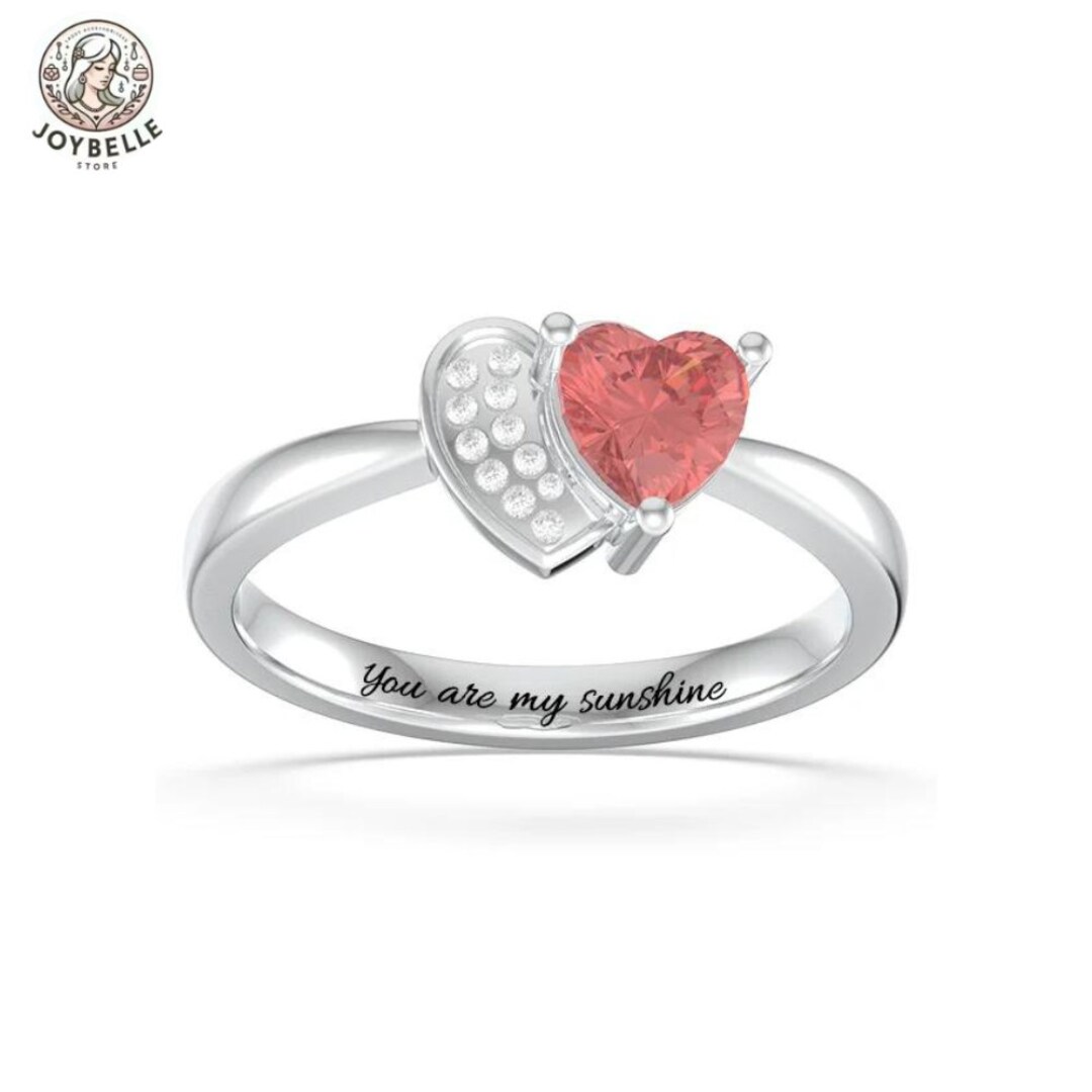 Customizable Heart Promise Ring Cubic Zirconia Sterling Silver 925 ...