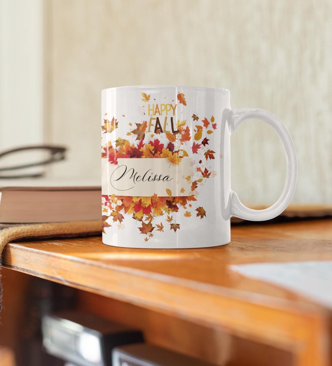 Personalized Autumn Leaf Fall Mug, Custom Name 11oz Coffee Cup for Cozy ...