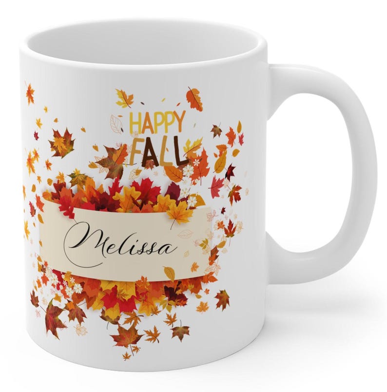 Personalized Autumn Leaf Fall Mug, Custom Name 11oz Coffee Cup for Cozy ...