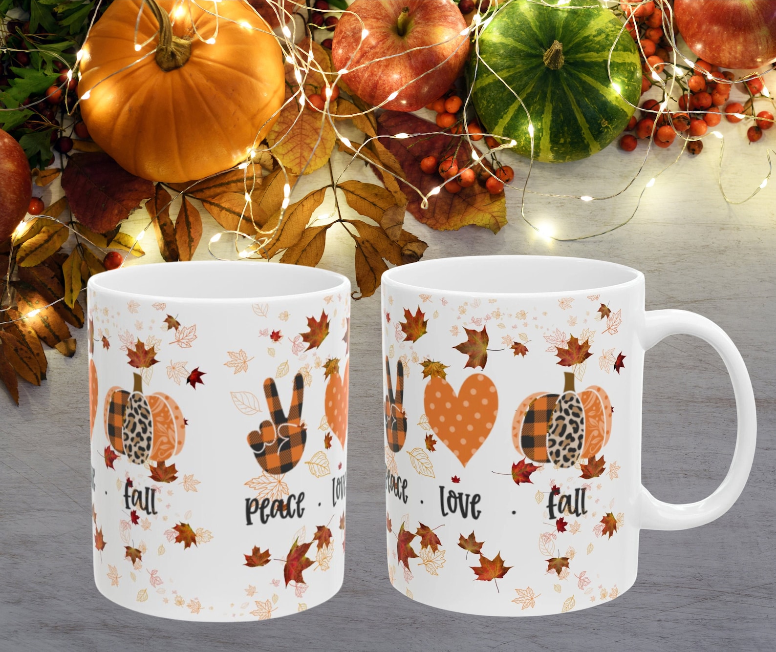 Vintage Autumn Mug, Peace Love Fall Leaf Design, Cozy Coffee Cup ...