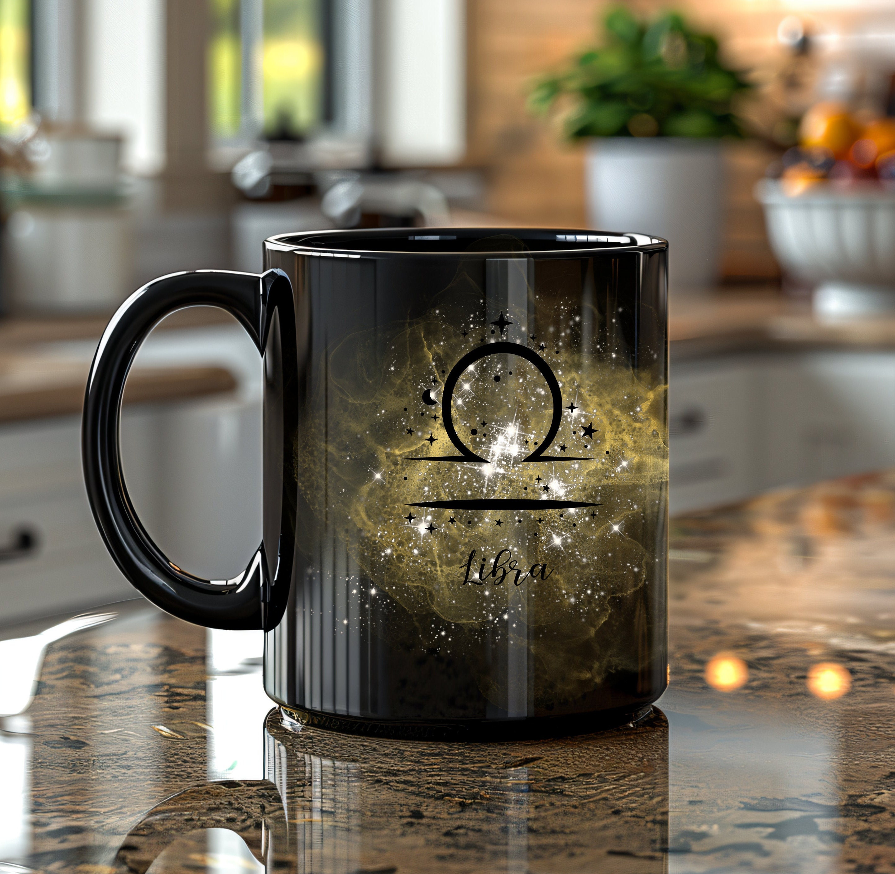 Black Zodiac Sign Mug, Glitter Design, Astrology Coffee Cup, Unique ...