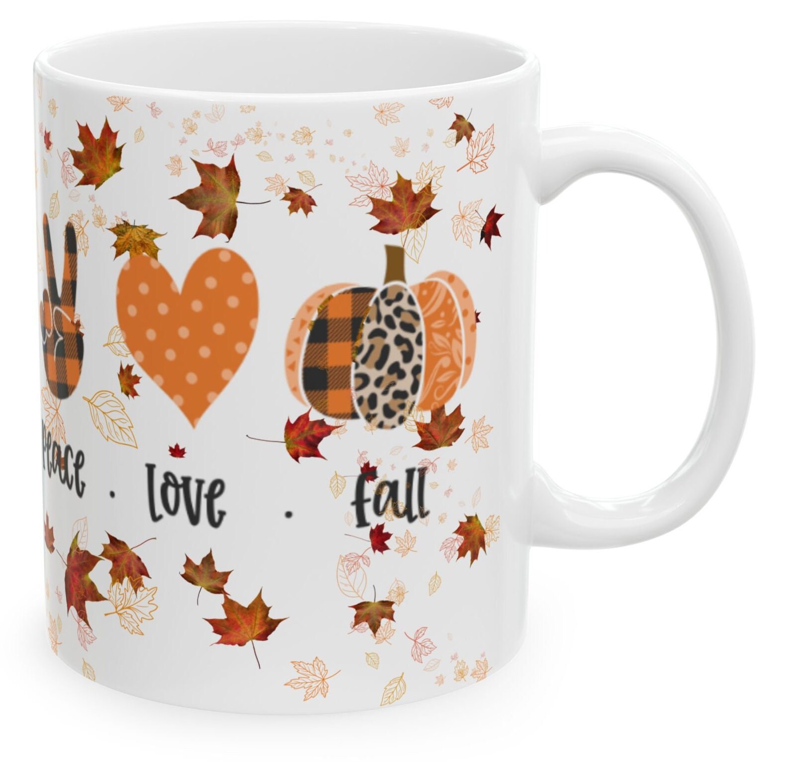 Vintage Autumn Mug, Peace Love Fall Leaf Design, Cozy Coffee Cup ...