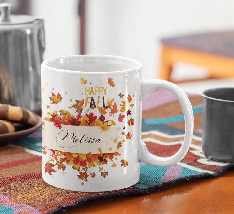 Personalized Autumn Leaf Fall Mug, Custom Name 11oz Coffee Cup for Cozy ...