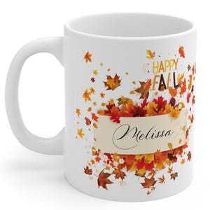 Personalized Autumn Leaf Fall Mug, Custom Name 11oz Coffee Cup for Cozy ...