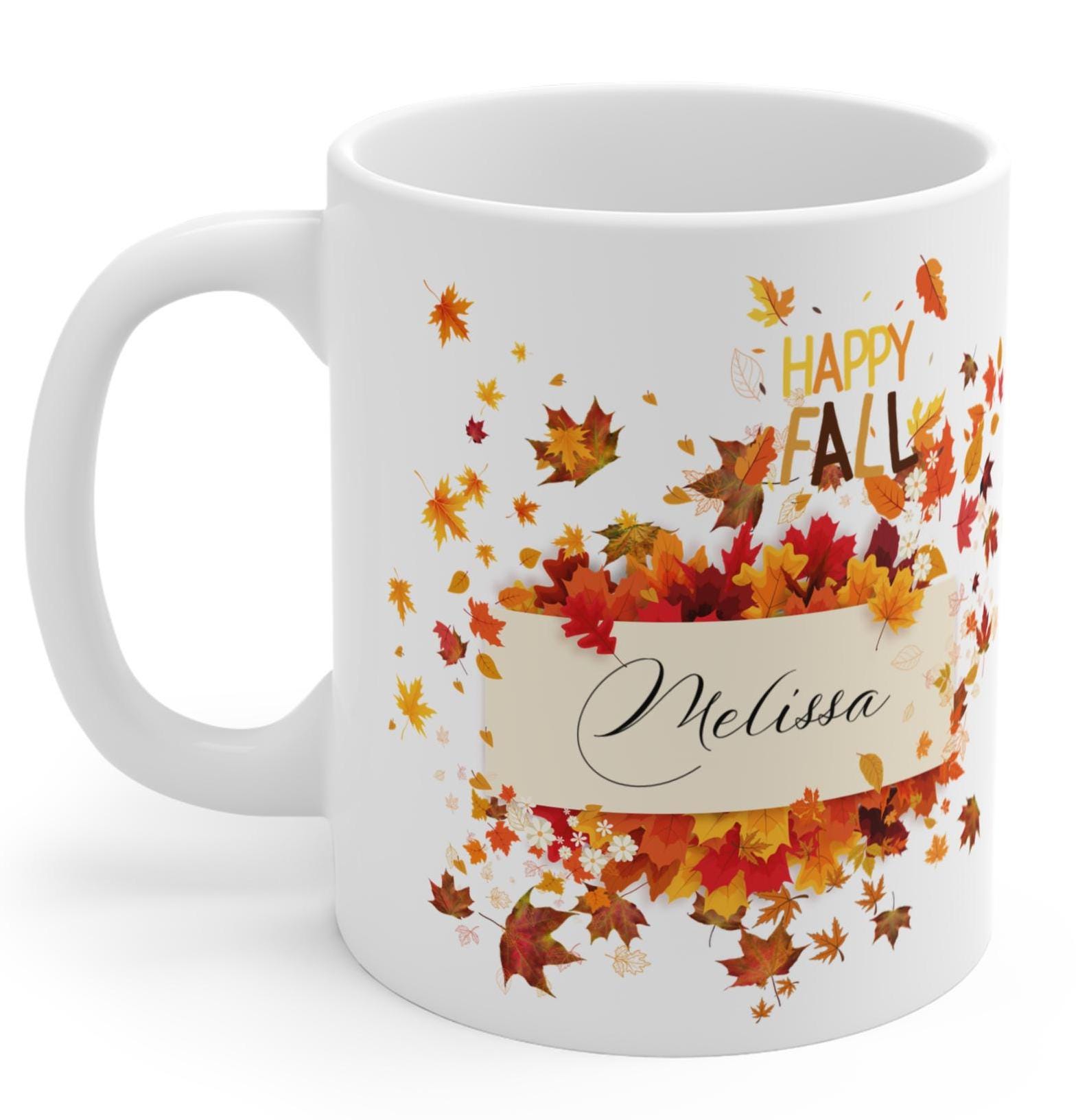 Personalized Autumn Leaf Fall Mug, Custom Name 11oz Coffee Cup for Cozy ...