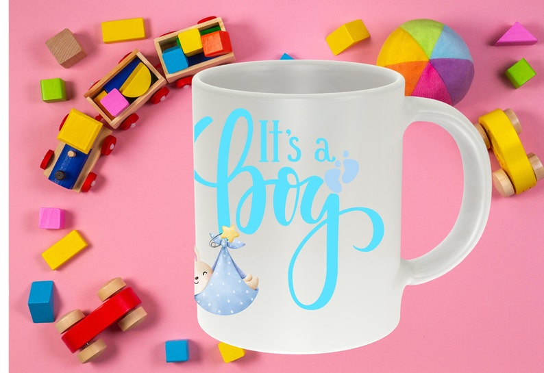 T's a Boy Mug, Cute Blue Baby Shower Gift, Newborn Celebration Coffee ...