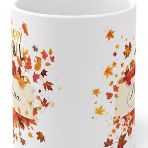 Personalized Autumn Leaf Fall Mug, Custom Name 11oz Coffee Cup for Cozy ...
