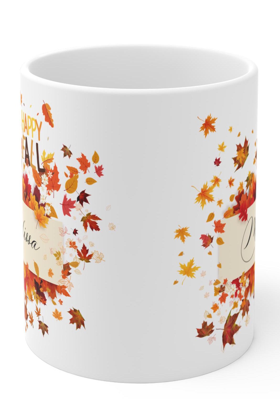 Personalized Autumn Leaf Fall Mug, Custom Name 11oz Coffee Cup for Cozy ...