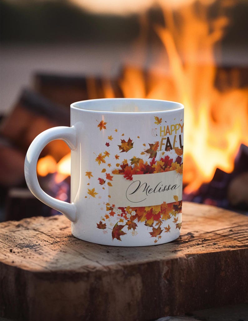 Personalized Autumn Leaf Fall Mug, Custom Name 11oz Coffee Cup for Cozy ...