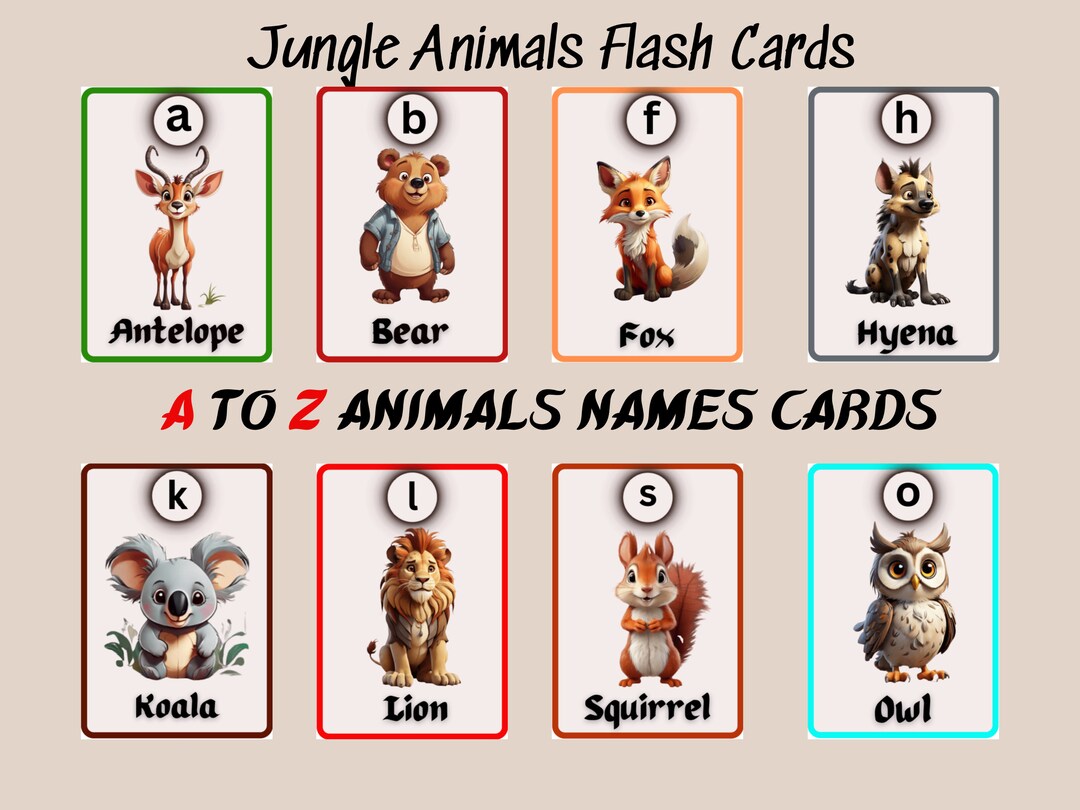 Jungle Animals, 26 Editable Montessori Cards, Flash Cards Nomenclature ...