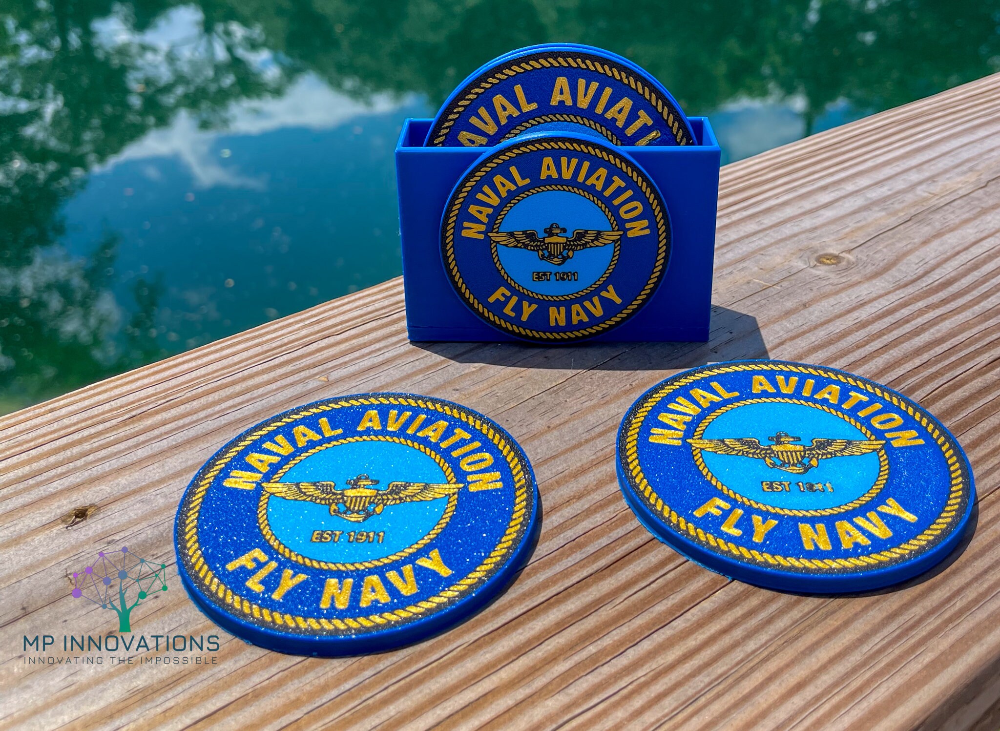 3D Printed Naval Aviation Fly Navy Coaster Set With Case Light Blue ...