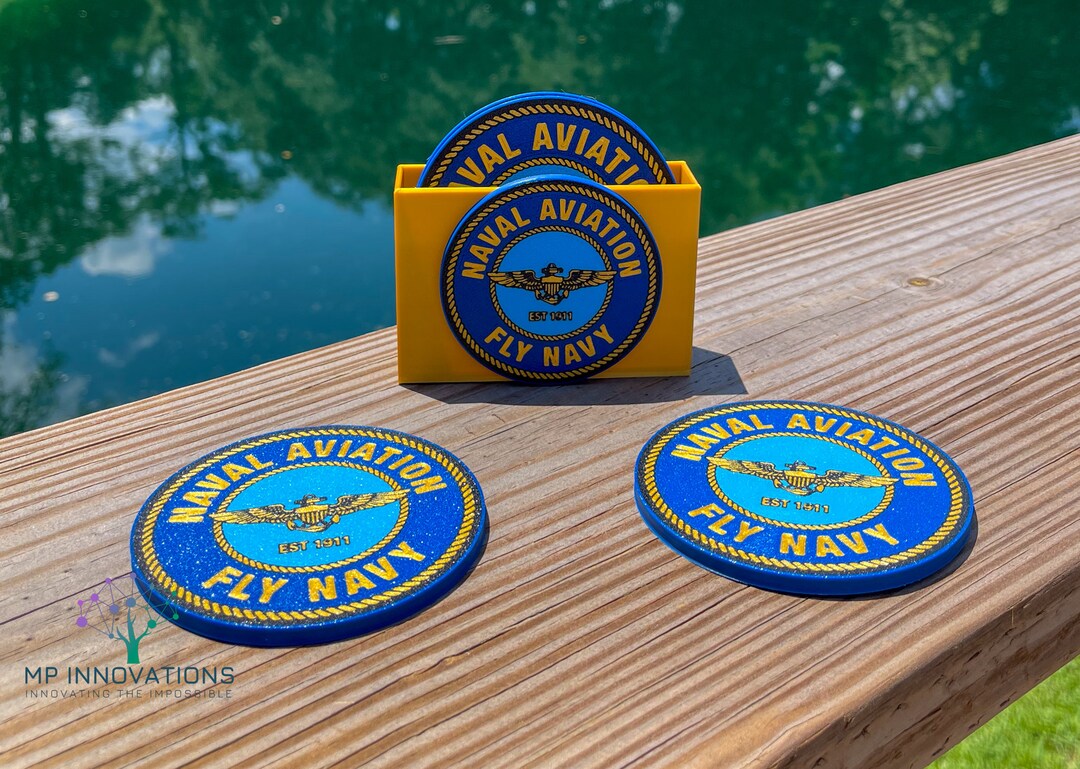 3D Printed Naval Aviation Fly Navy Coaster Set With Case - Light Blue ...