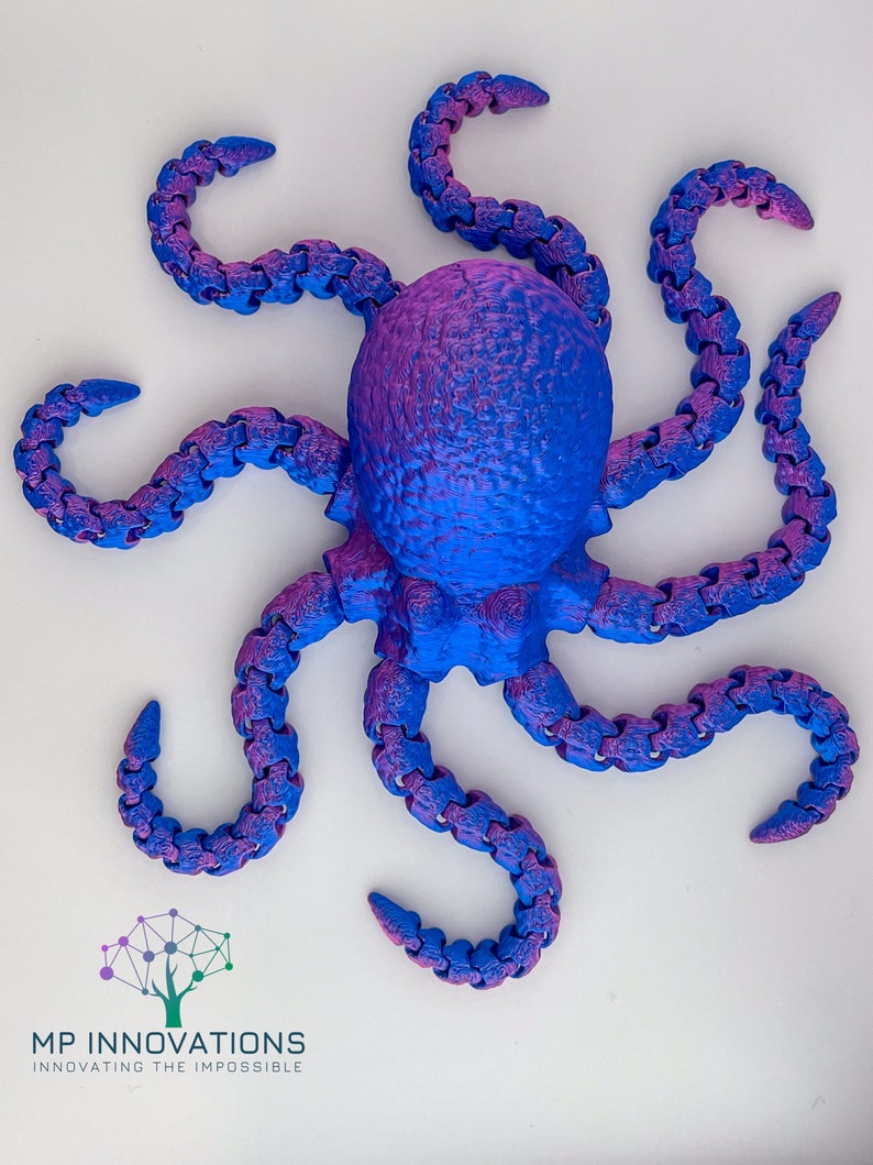 3D Printed Octopus Purple and Blue Articulated Octopus Figurine, Unique ...
