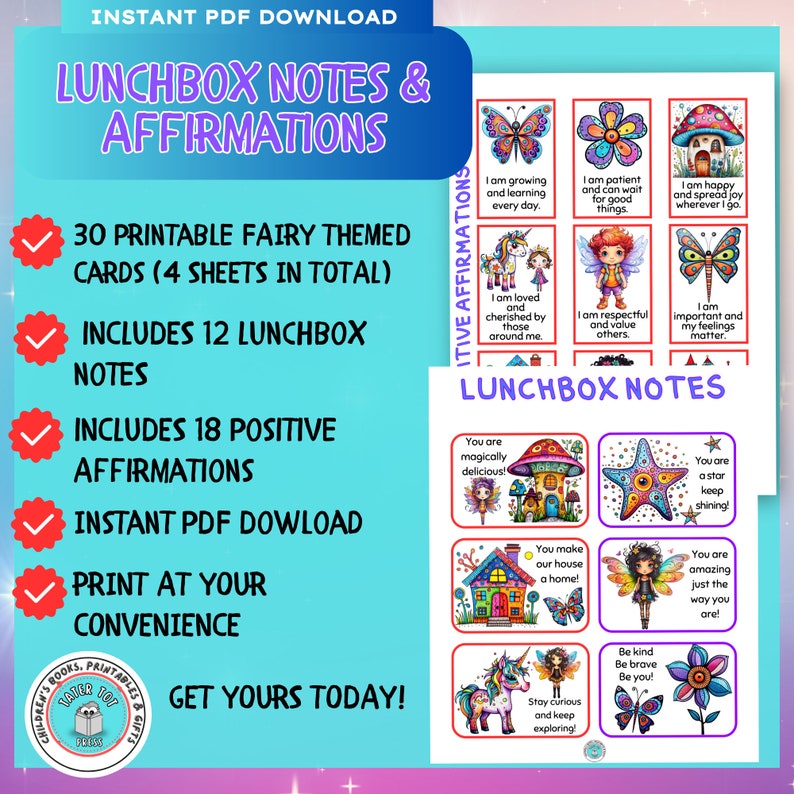 Fairy-themed Lunchbox Notes - Printable Positive Affirmations for Kids ...