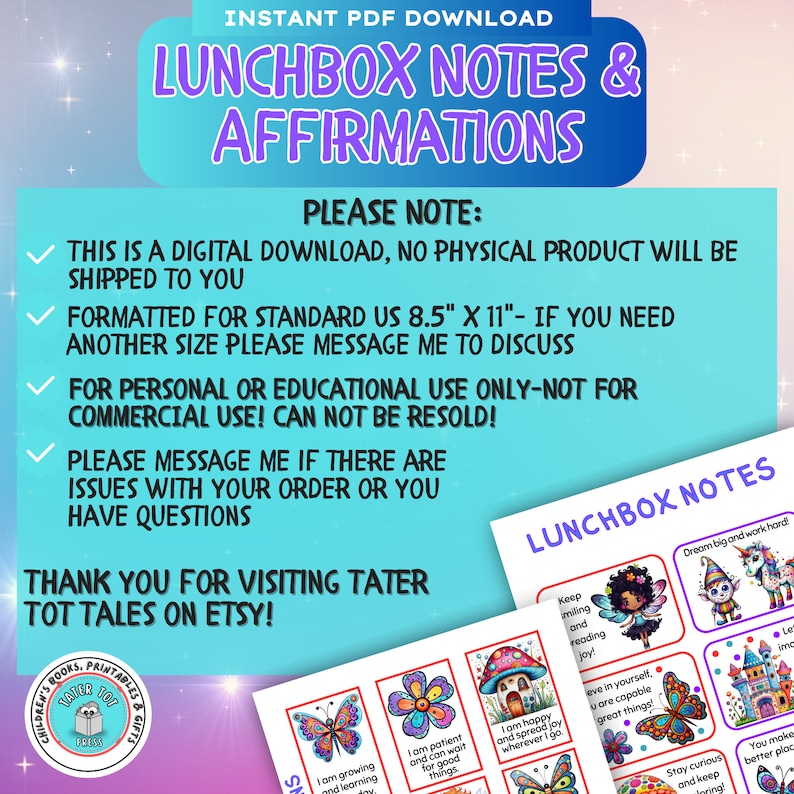 Fairy-themed Lunchbox Notes - Printable Positive Affirmations for Kids ...