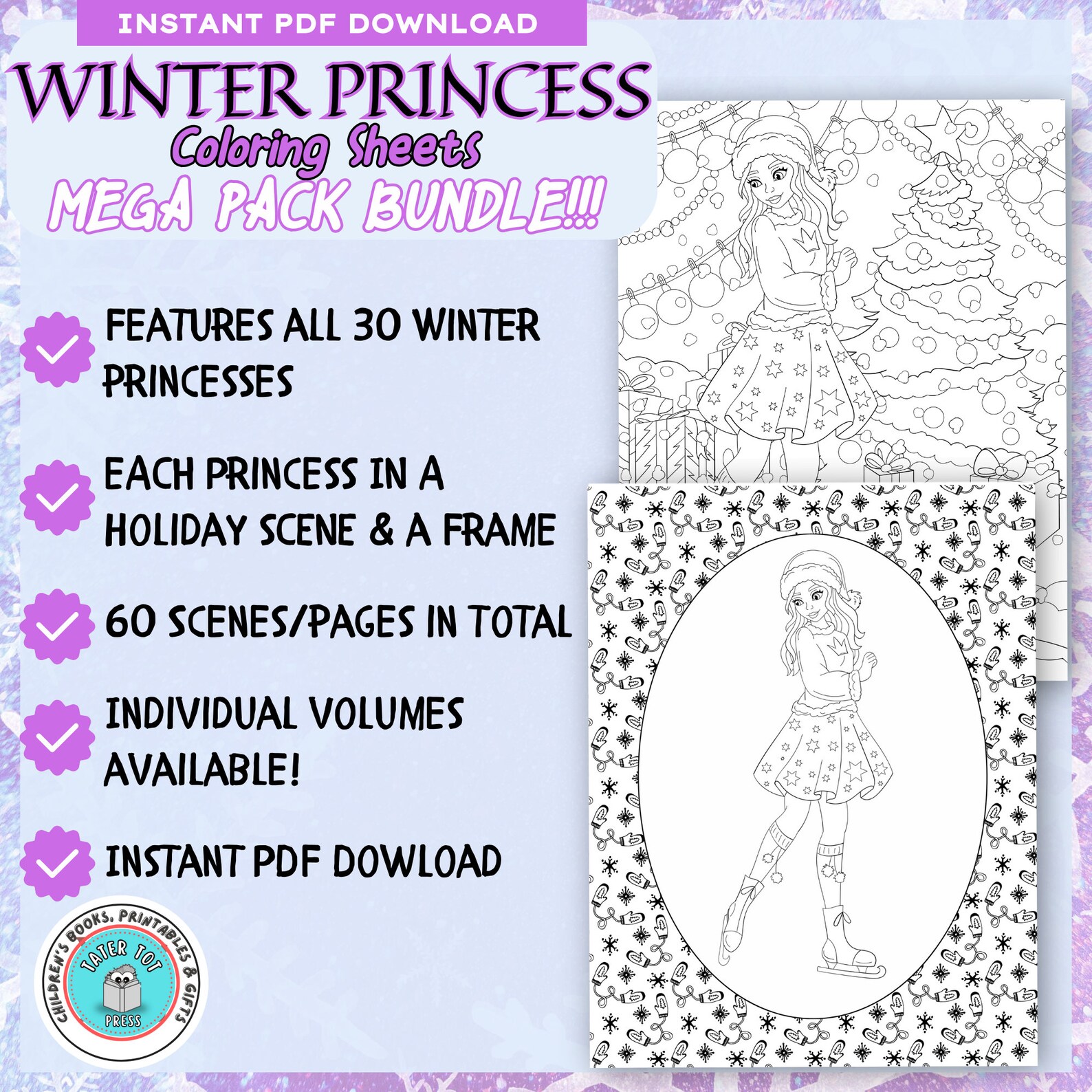 Winter Princess Coloring Pages: Mega Bundle (PDF Download) - Etsy