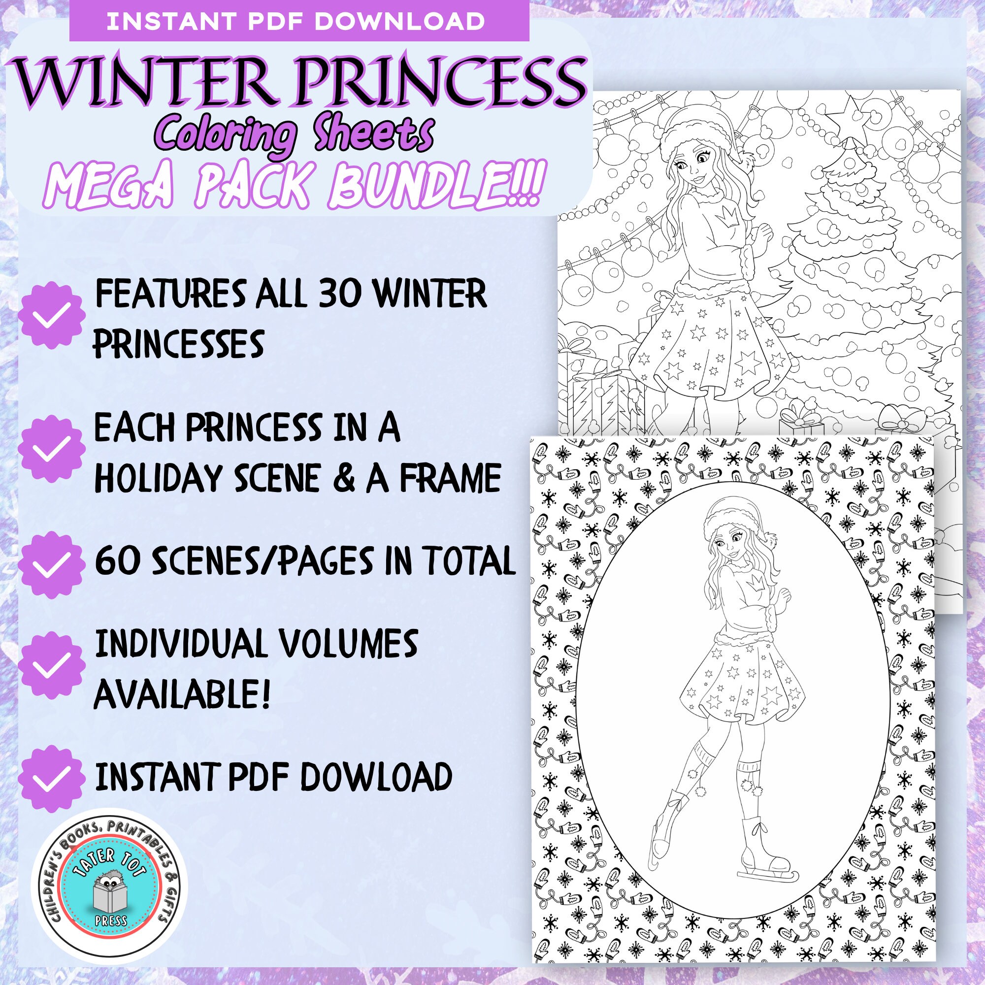 Winter Princess Coloring Pages: Mega Bundle (PDF Download) - Etsy