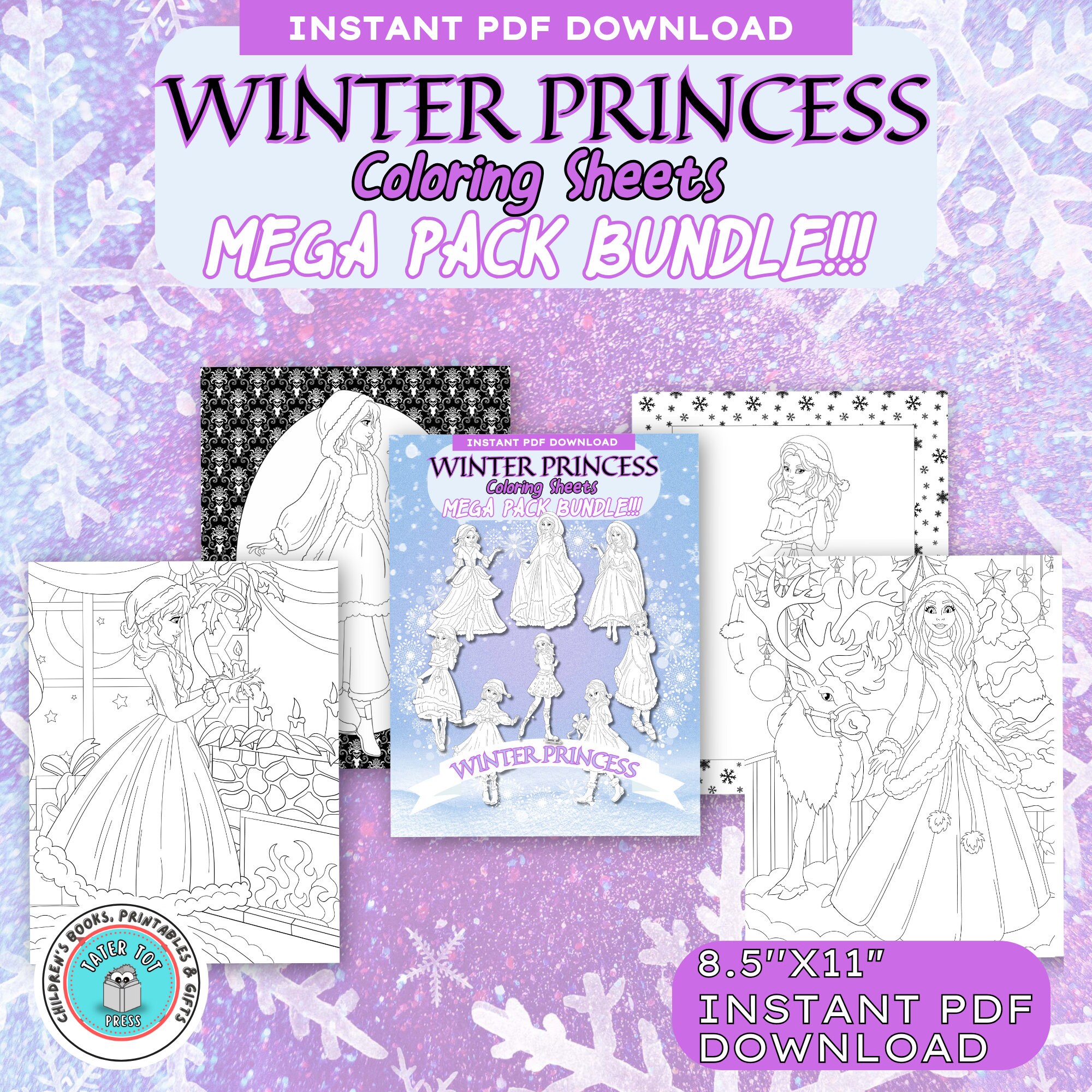 Winter Princess Coloring Pages-magical Frozen Fun for Kids-instant ...