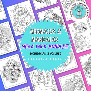 MEGA Mermaids & Mandalas Coloring Bundle-vol. 1-3instant Download Art ...