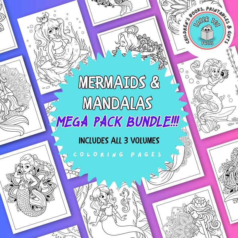MEGA Mermaids & Mandalas Coloring Bundle-vol. 1-3instant Download Art ...