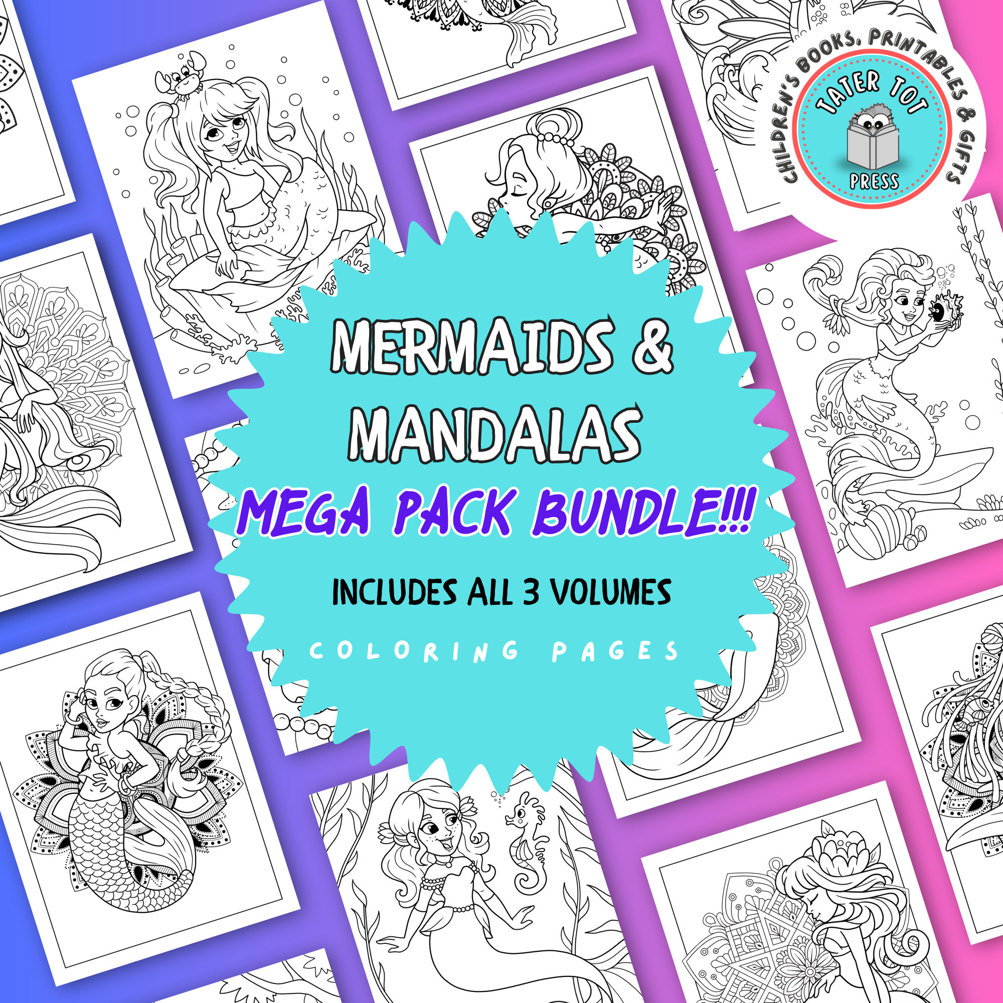 MEGA Mermaids & Mandalas Coloring Bundle-vol. 1-3instant Download Art ...