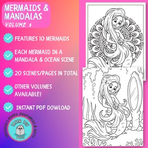 Mermaid Mandala Coloring Pages|vol 3| Instant Digital Download|kids DIY ...