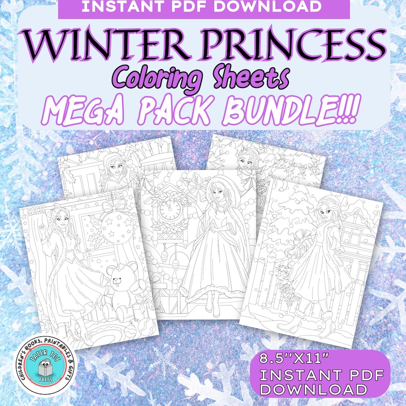 Winter Princess Coloring Pages-magical Frozen Fun for Kids-instant ...